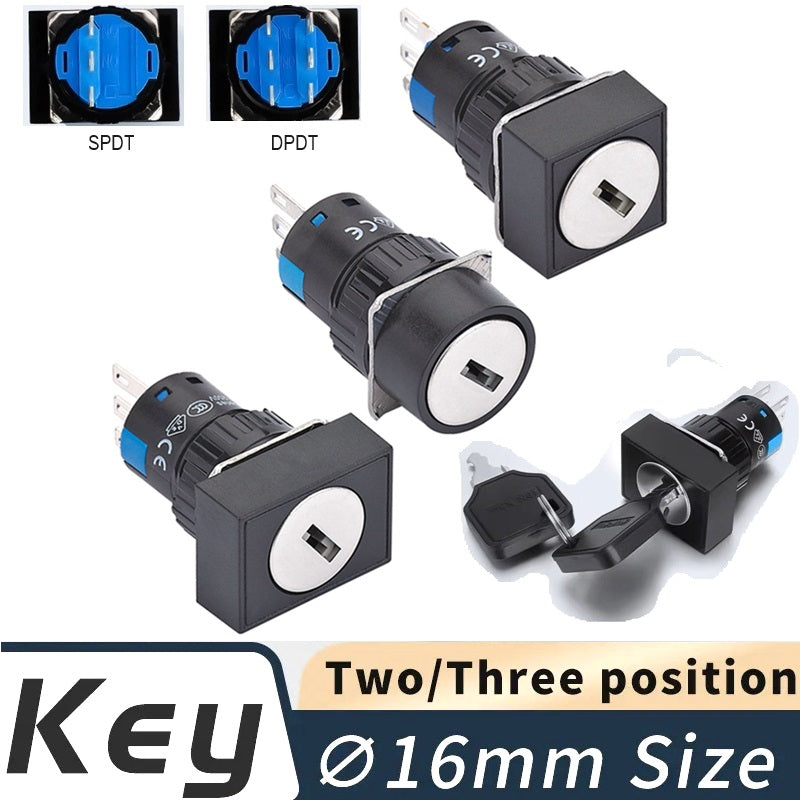16mm SPDT/DPDT Two/Three Maintain/Return Plastic Key Switch With 2keys ...