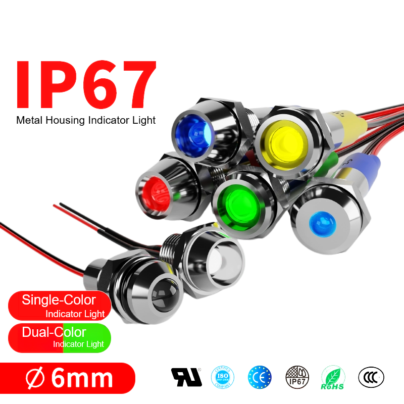 IP67 Waterproof 6mm Metal LED Indicator Light - 12-220V DC/AC Super Br ...