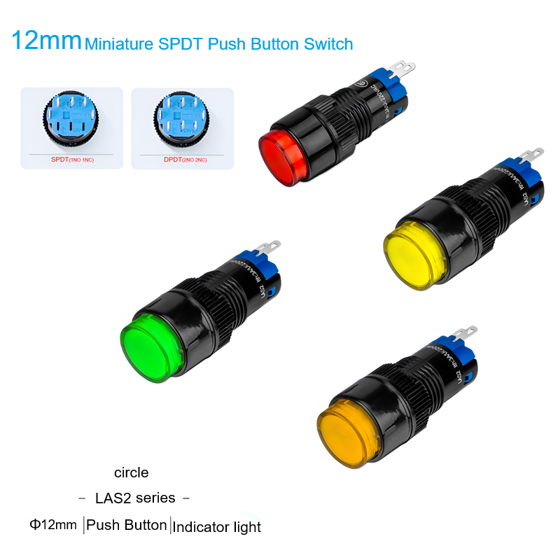 12mm SPDT/DPDT Waterproof Illuminated Push Button Switch Round Plastic ...
