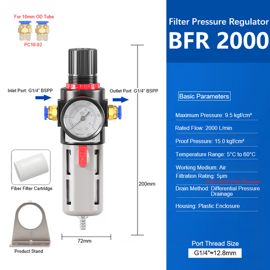 BFR3000/BFR4000 Industrial Air Prep Unit – Adjustable Pressure Regulat ...