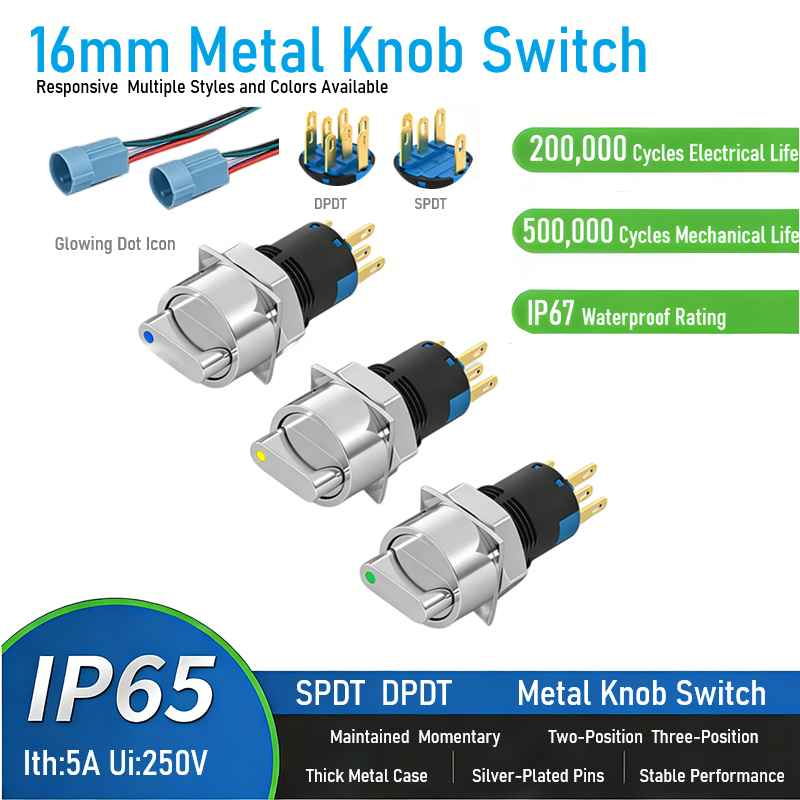 ‌16mm Dot Illuminated Rotary Switch 5A 250V 2 Position 3 Position Sele ...