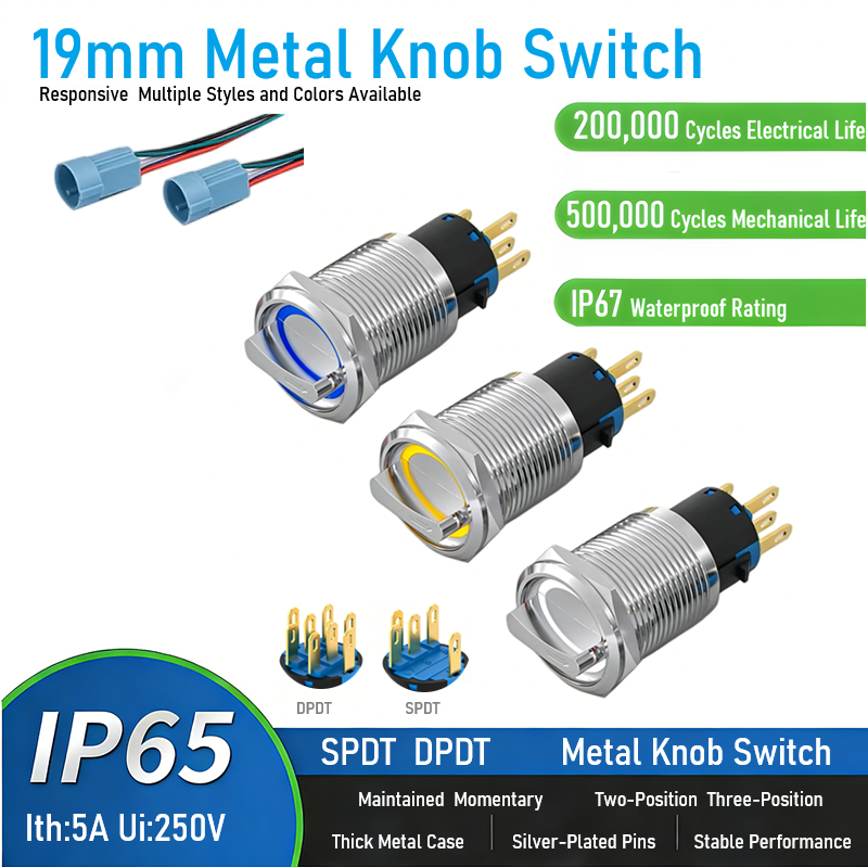 19mm Ring Illuminated Rotary Switch 5A 250V 2 Position 3 Position Sele ...