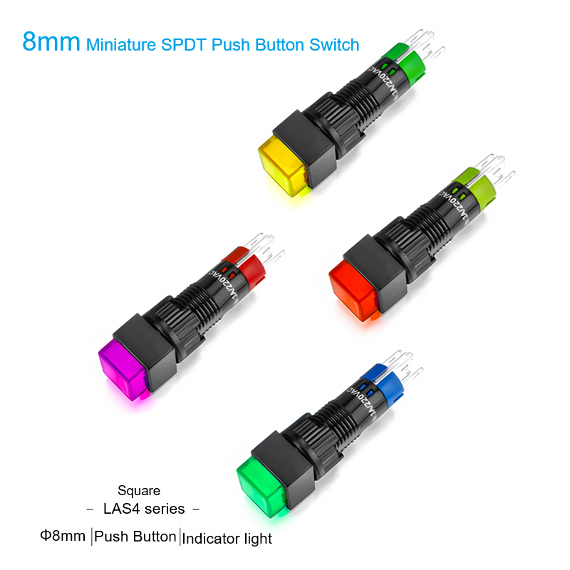 8mm SPDT Waterproof Illuminated Push Button Switch Square Plastic Mini ...