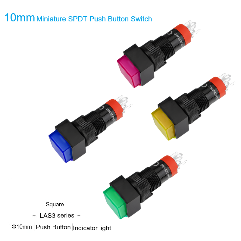 10mm SPDT Waterproof Illuminated Push Button Switch Square Plastic Min ...