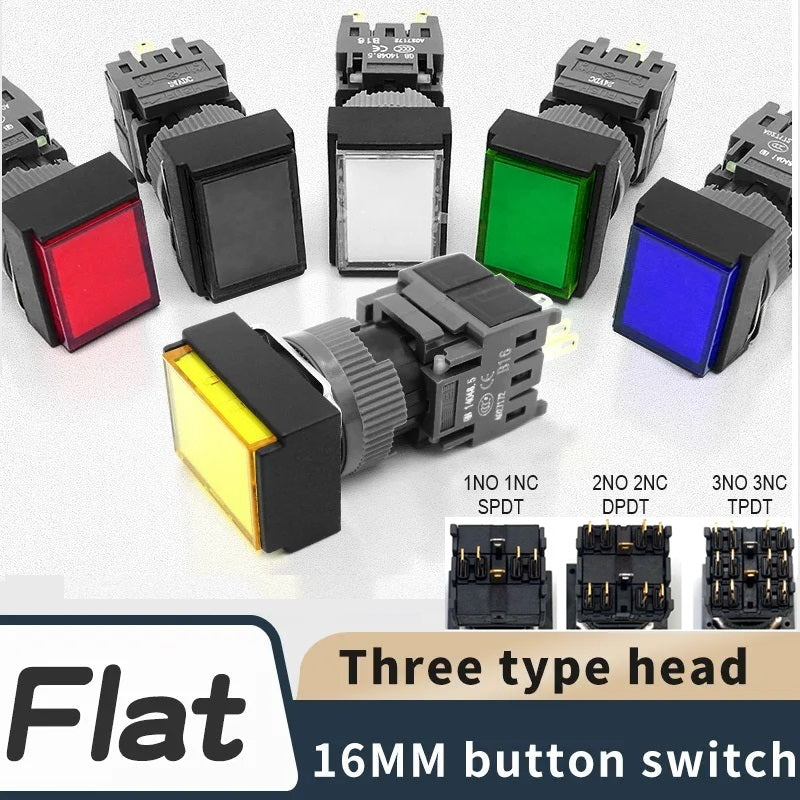 16mm TPDT Momentary Red Rectangle Plastic Push Button Switch (LAS1-BJ ...