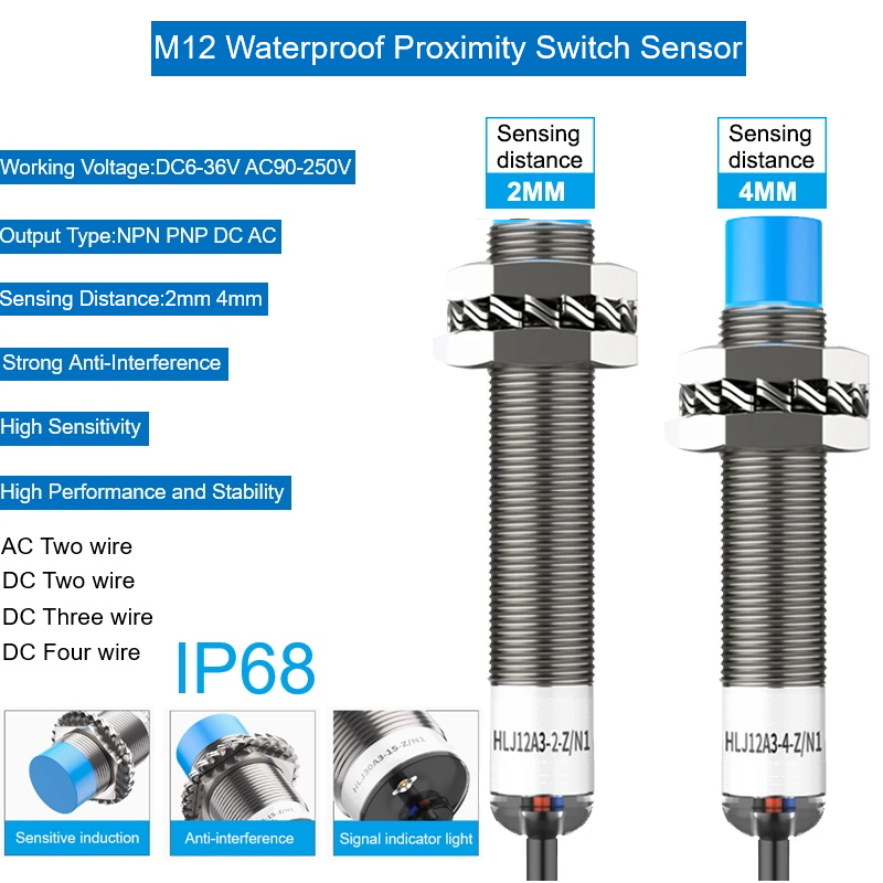 Waterproof Inductive Proximity Switch M12 DC6V-36V NPN/PNP 3-Wire NO/N ...