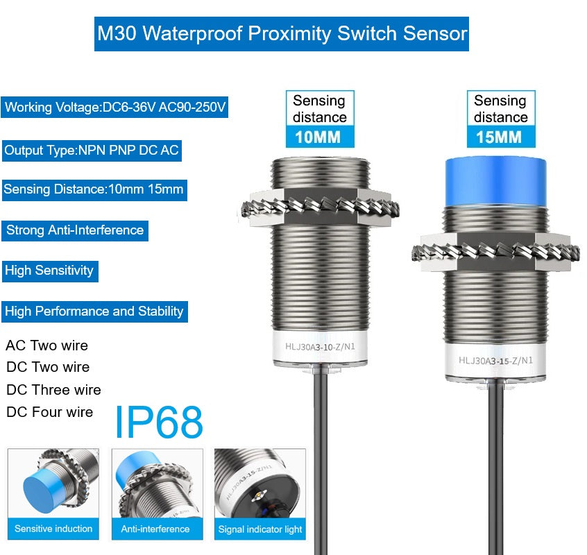 Waterproof Inductive Proximity Switch M30 DC6V-36V NPN/PNP 3-Wire NO/N ...