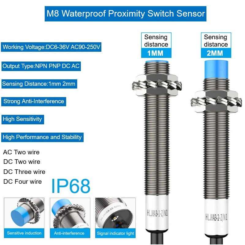 Waterproof Inductive Proximity Switch M 8 DC6V-36V NPN/PNP 3-Wire NO/N ...