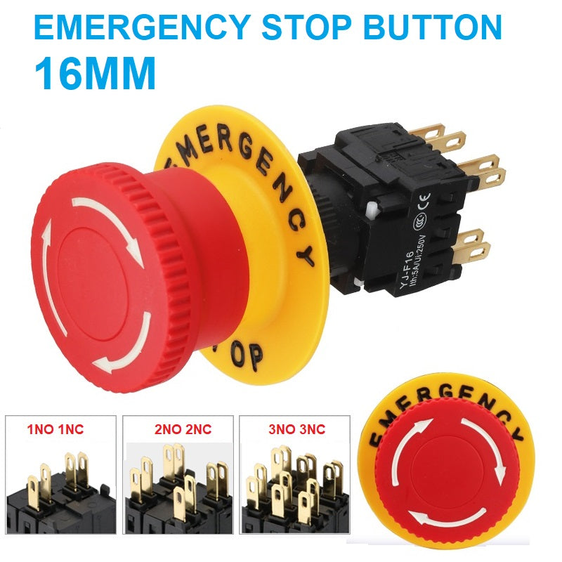 16mm SPDT DPDT TPDT Plastic Emergency Stop Red Push Button Switch ...