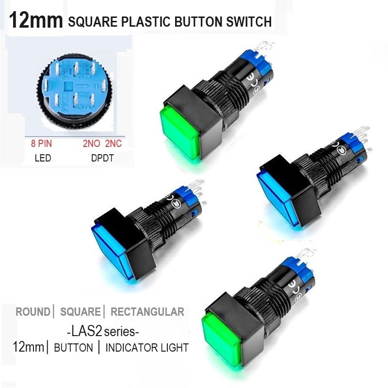 12mm DPDT Illuminated ON/OFF Square Plastic Push Button Switch (LAS2F ...