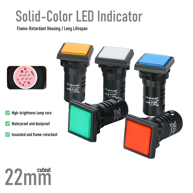 22mm Square LED Signal Light - Red/Green, 24V/220V/380V for Electrical ...