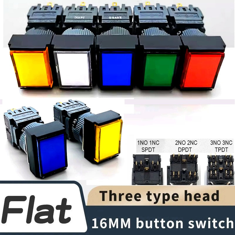 16mm TPDT Momentary Rectangle Curved Surface Plastic Push Button Switc ...