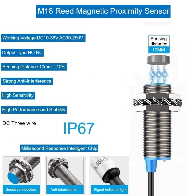 M18 Reed Magnetic Proximity Sensor DC 2-Wires NO NC Hall Effect Reed M ...