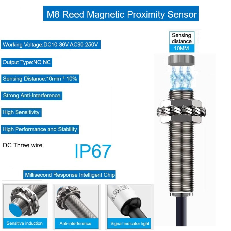 M 8 Reed Magnetic Proximity Sensor DC 2-Wires NO NC Hall Effect Reed M ...