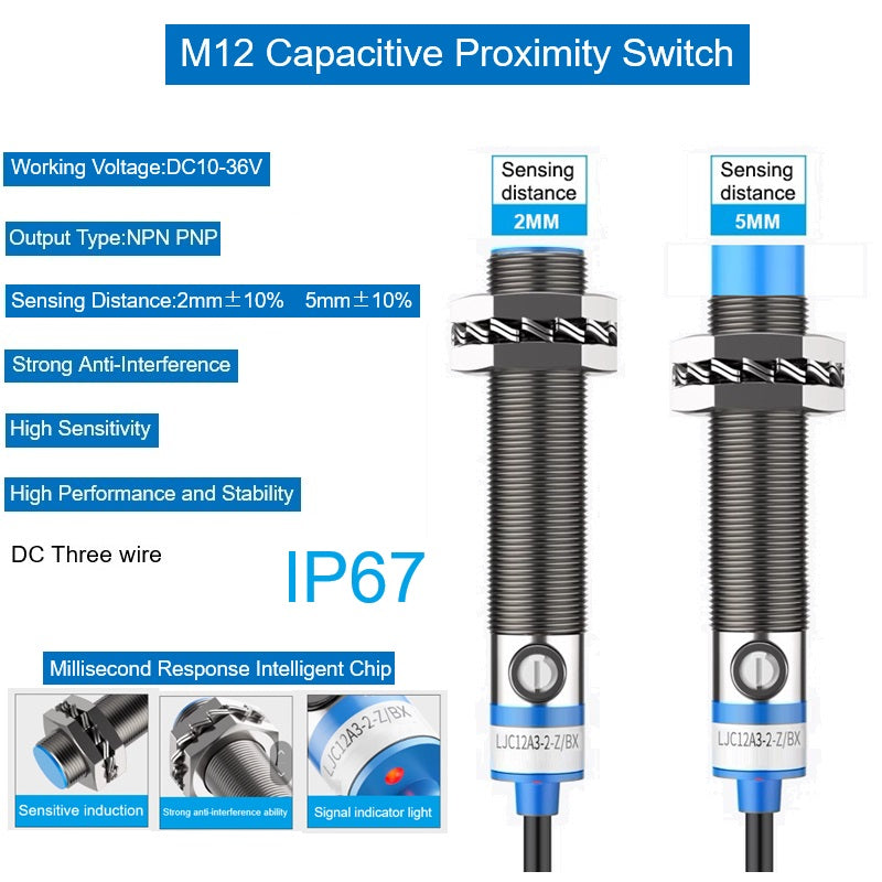 M12 Capacitive Proximity Sensor Switch CR Feed Glass Wood Plastic liqu ...