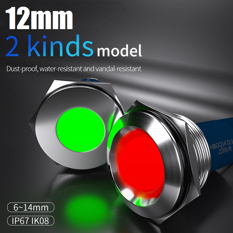 12mm Stainless steel Led signal lamp Pins terminal Metal Waterproof IP ...