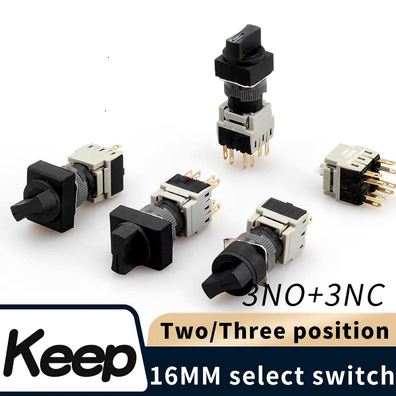 16mm IP40 2/3 Position Selector Switch Maintain/Return Square Plastic ...
